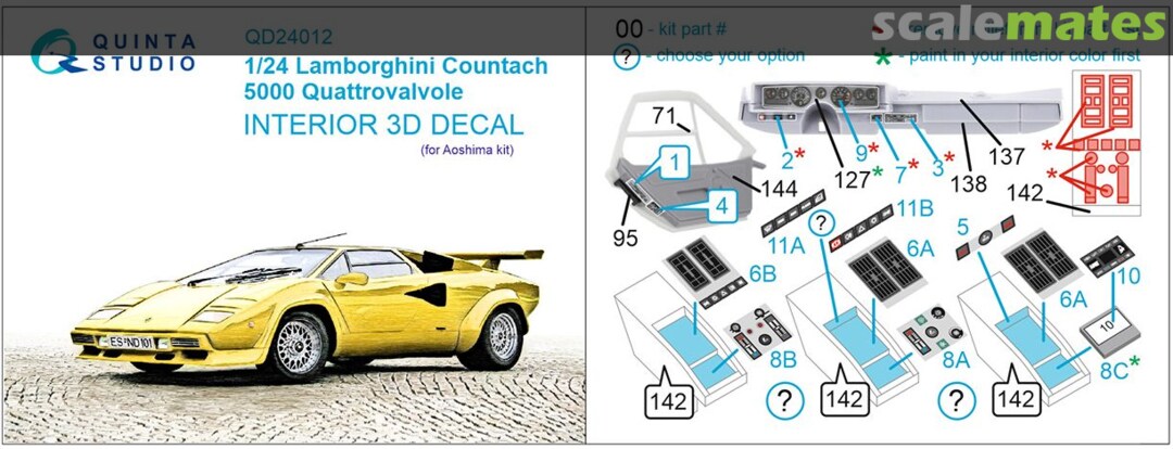 Lamborghini Countach 5000 Quattrovalvole interior 3D decals, Quinta ...