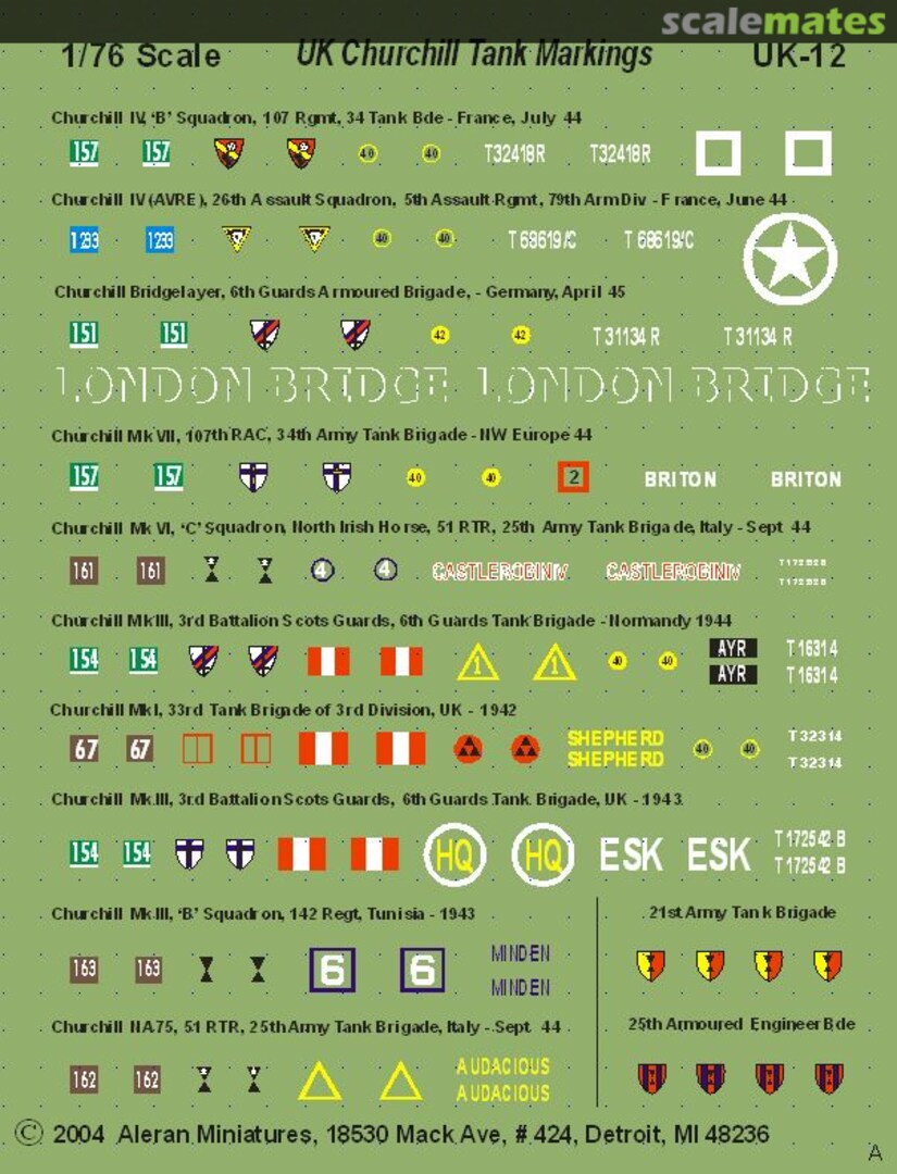 British Churchill Tank Markings, Aleran Miniatures UK-12
