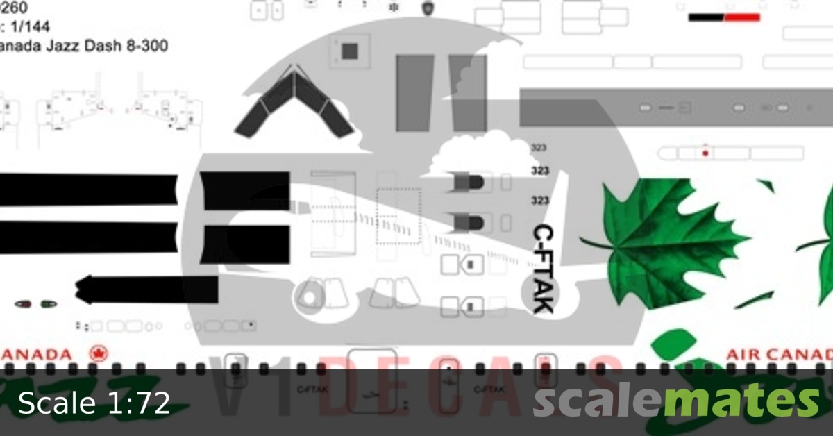 Air Canada Jazz DeHavilland Dash 8-300, V1 Decals V1D0260-72 (2015)